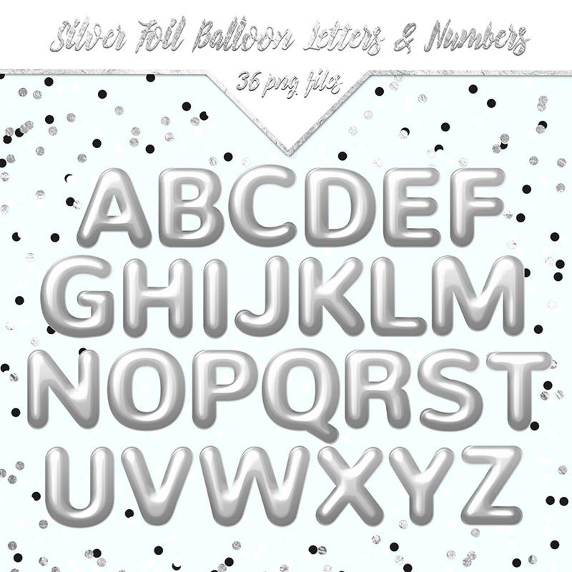 Silver Foil Balloon Letters & Numbers Alphabet Clipart - Etsy