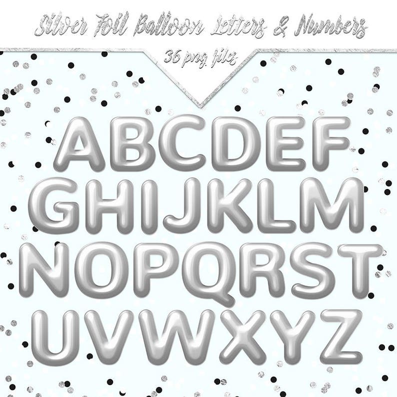 Silver Foil Balloon Letters & Numbers Alphabet Clipart - Etsy