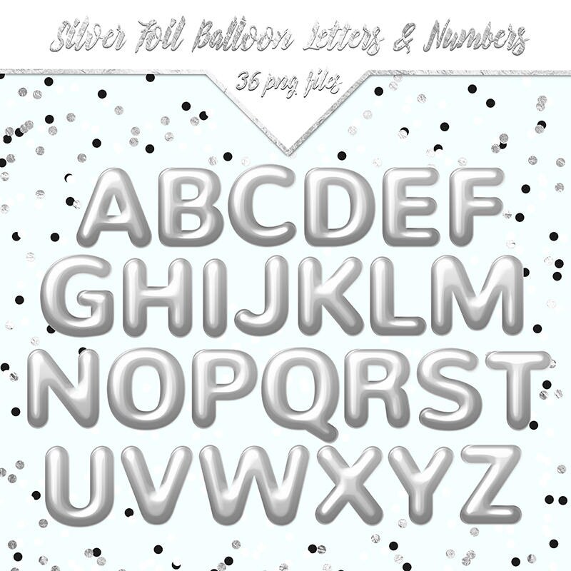 Silver Foil Balloon Letters & Numbers Alphabet Clipart - Etsy