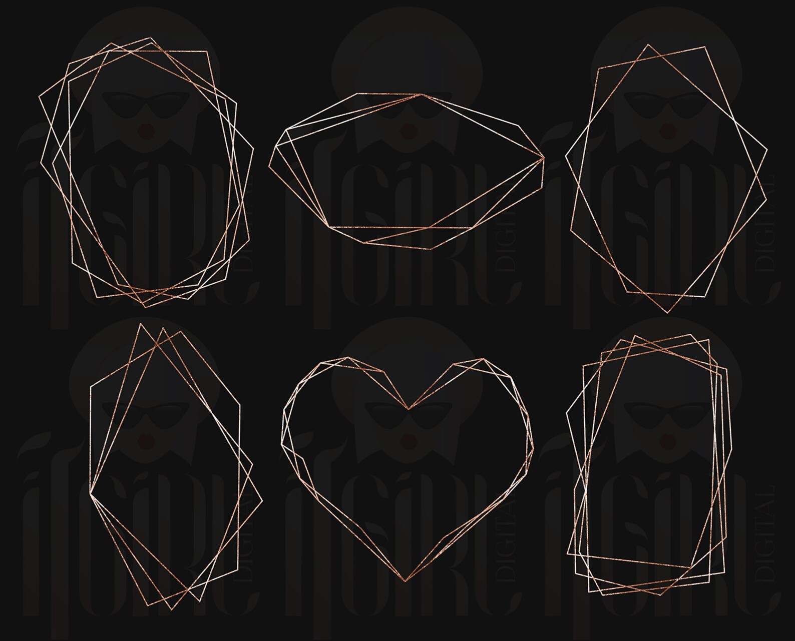 Rose Gold Geometric Frames Clipart Polygonal Frames Modern | Etsy