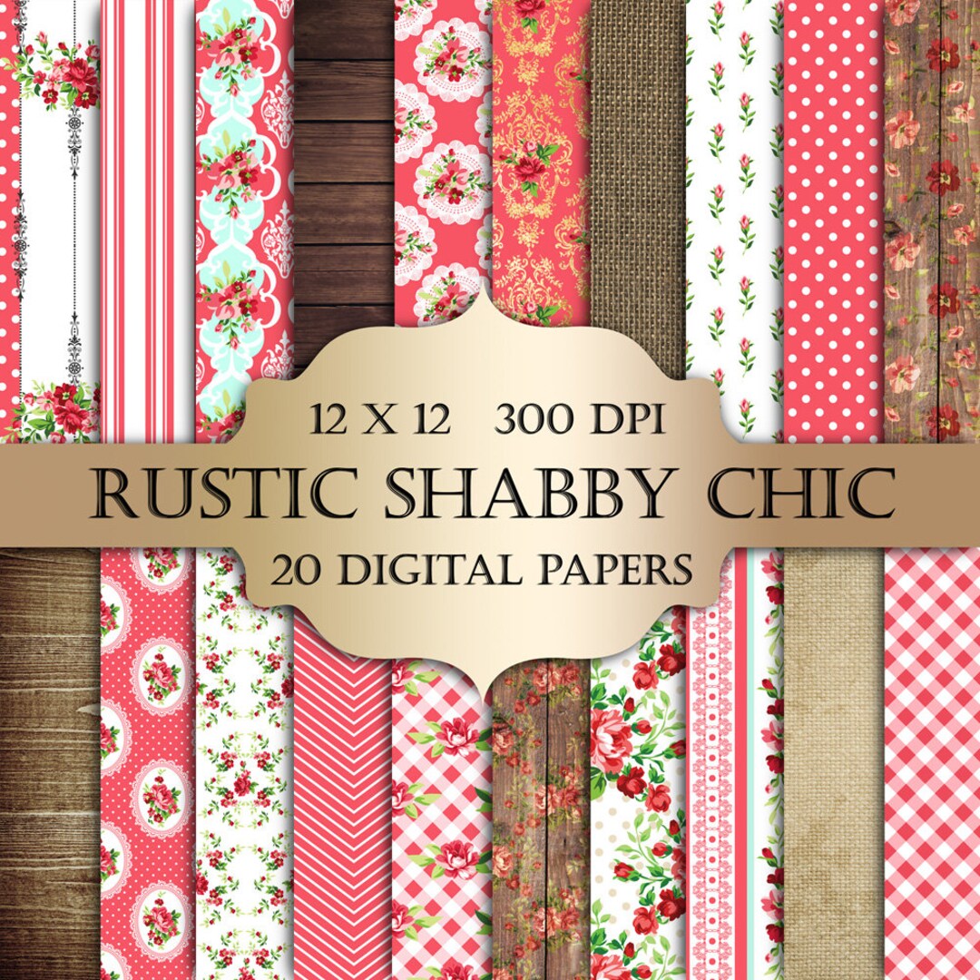 Valentine Rustic Shabby Chic Digital Paper - Vintage Rustic Wood Roses ...