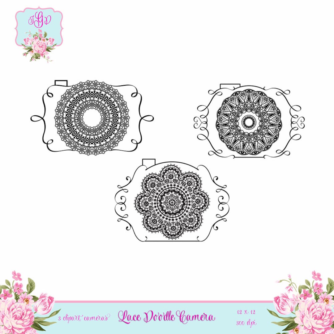 LACE Doily Doodle Camera Digital Clip Art - Vintage Lace Pattern ...