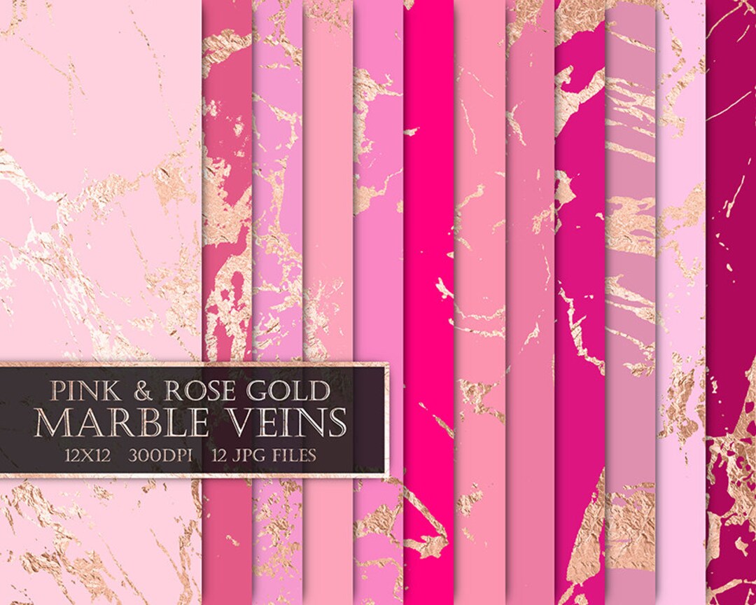 Pink & Rose Gold Marble Digital Papers - Rose Gold Marble Glitter Pink ...