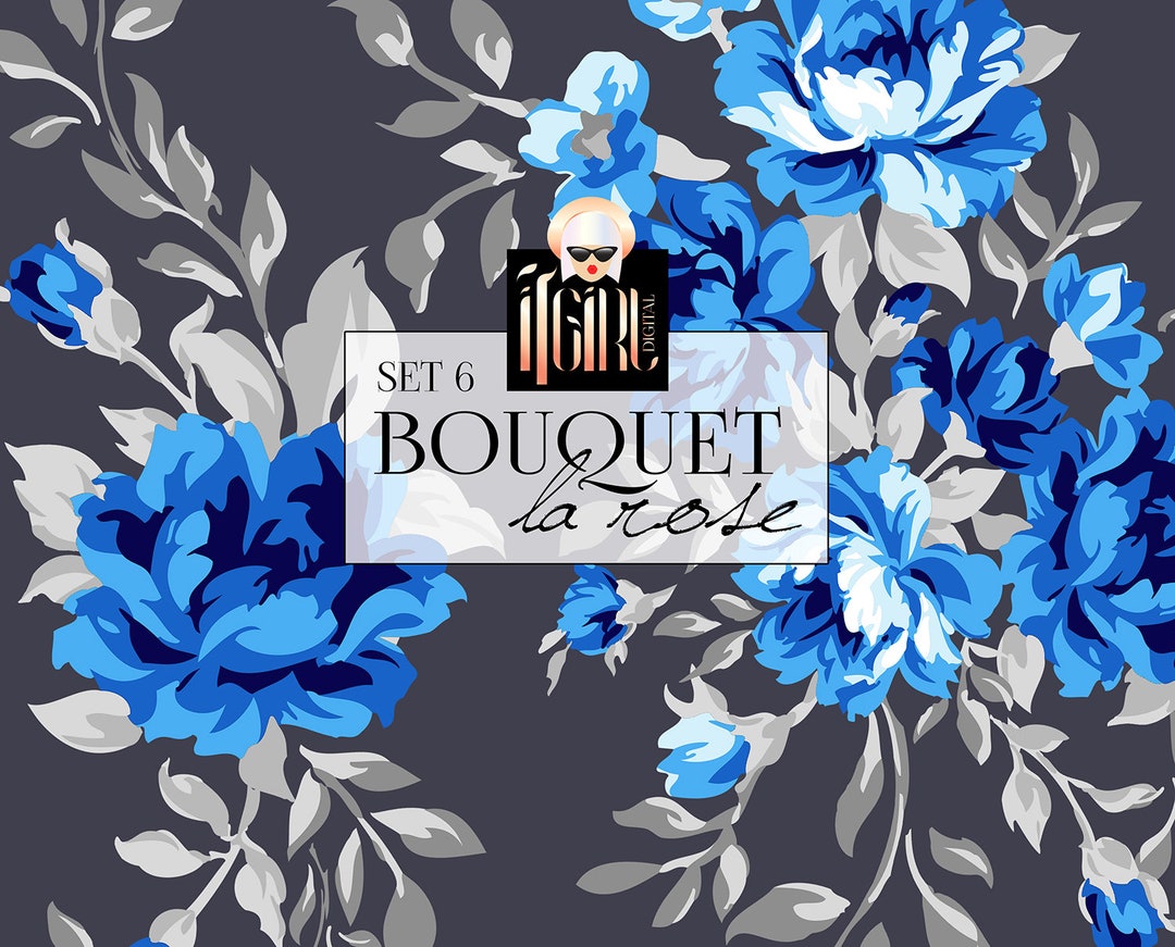 Blue Rose Peony Clipart: Vintage Floral Bouquet (digital Download) - Etsy