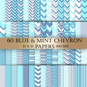 Chevron Digital Paper Pack - Mega Pack 60 Blue & Mint Chevron Zig Zag ...