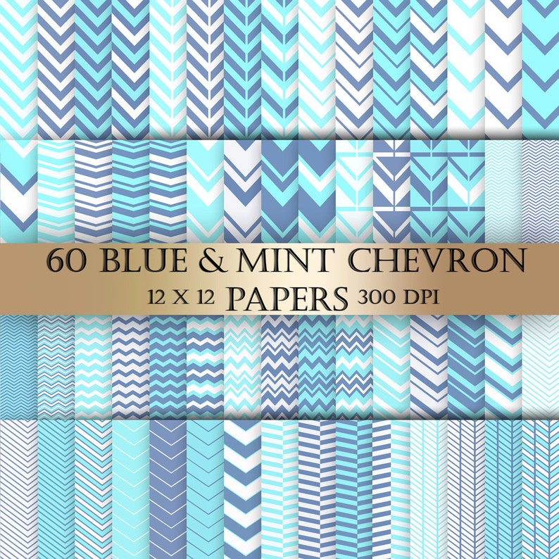 Chevron Digital Paper Pack Mega Pack 60 Blue & Mint Chevron - Etsy