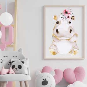 Gold Foil Safari Animals, Nursery Watercolor Clipart, Cute Baby Animals ...