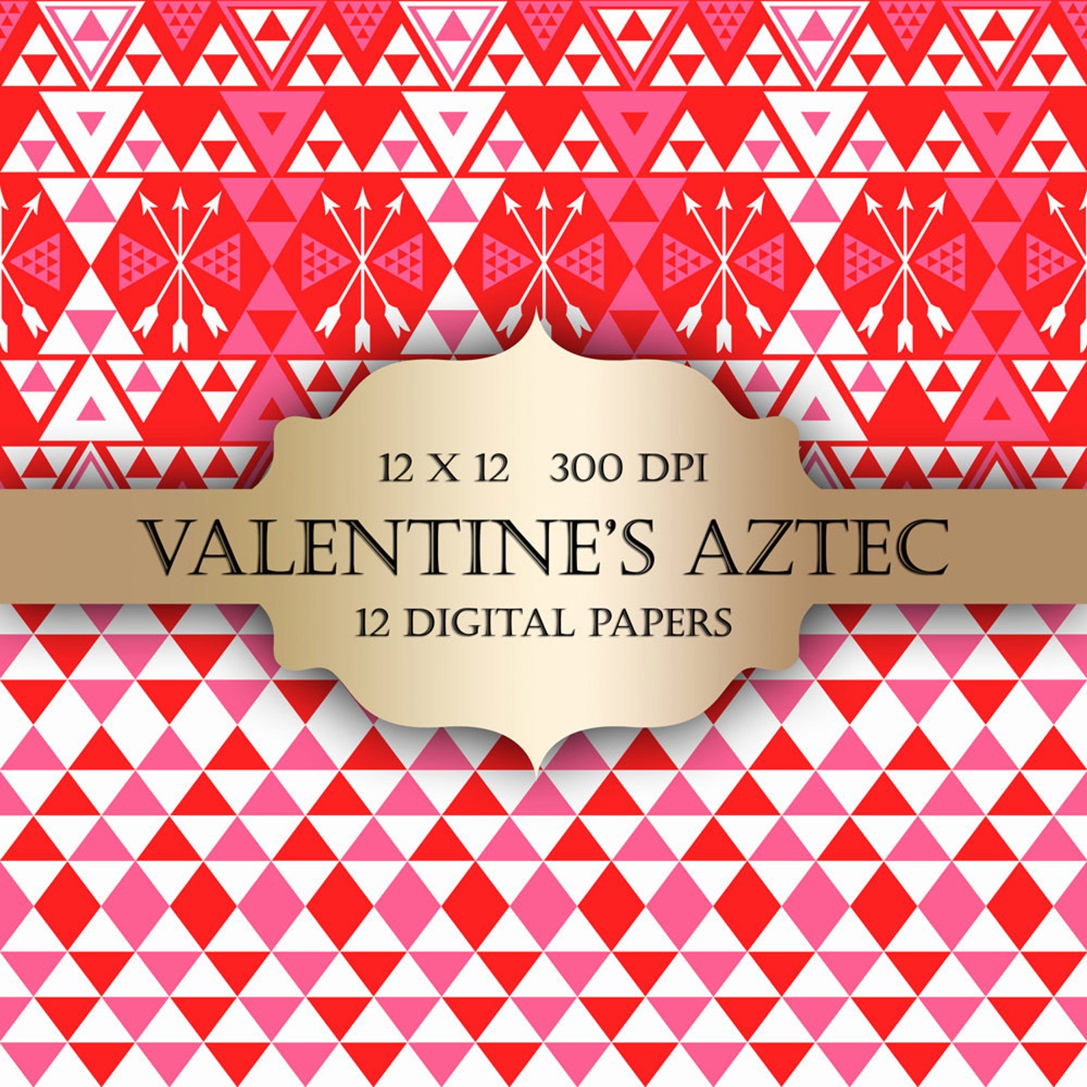 Valentines AZTEC Digital Paper Pack Ethnic Tribal Pink Red | Etsy