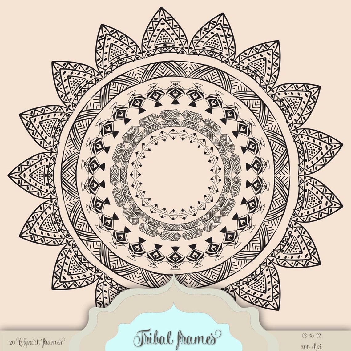 20 Hand Drawn Tribal Aztec Frames Digital Clip Art tribal | Etsy