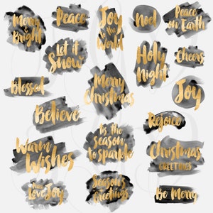 Christmas Greetings Watercolor & Gold Foil Clip Art Word Art Photo ...