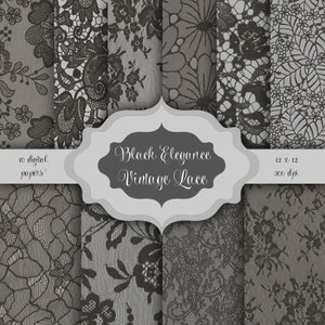 Black Lace Digital Paper Pack: Vintage Shabby Backgrounds (digital ...