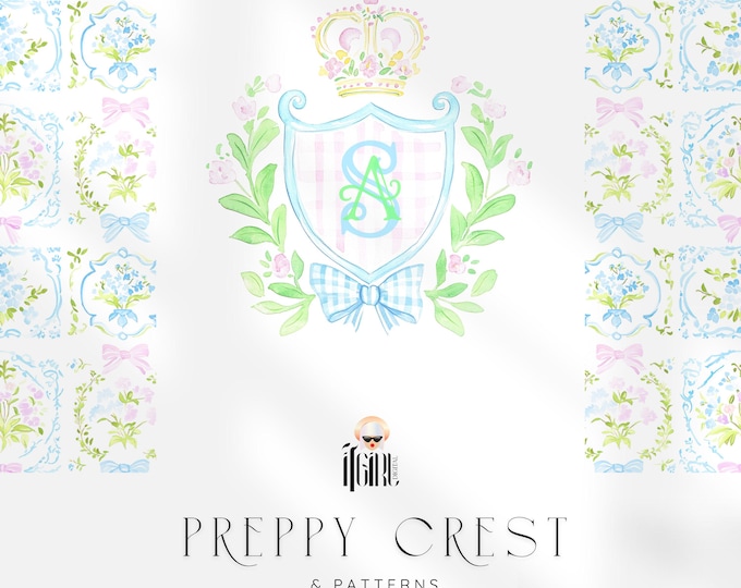 Preppy Blue Bow Crest PNG // Preppy Grandmillennial Clipart // Preppy ...