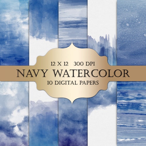 Watercolor Digital Paper Navy Watercolor Painted Digital - Etsy