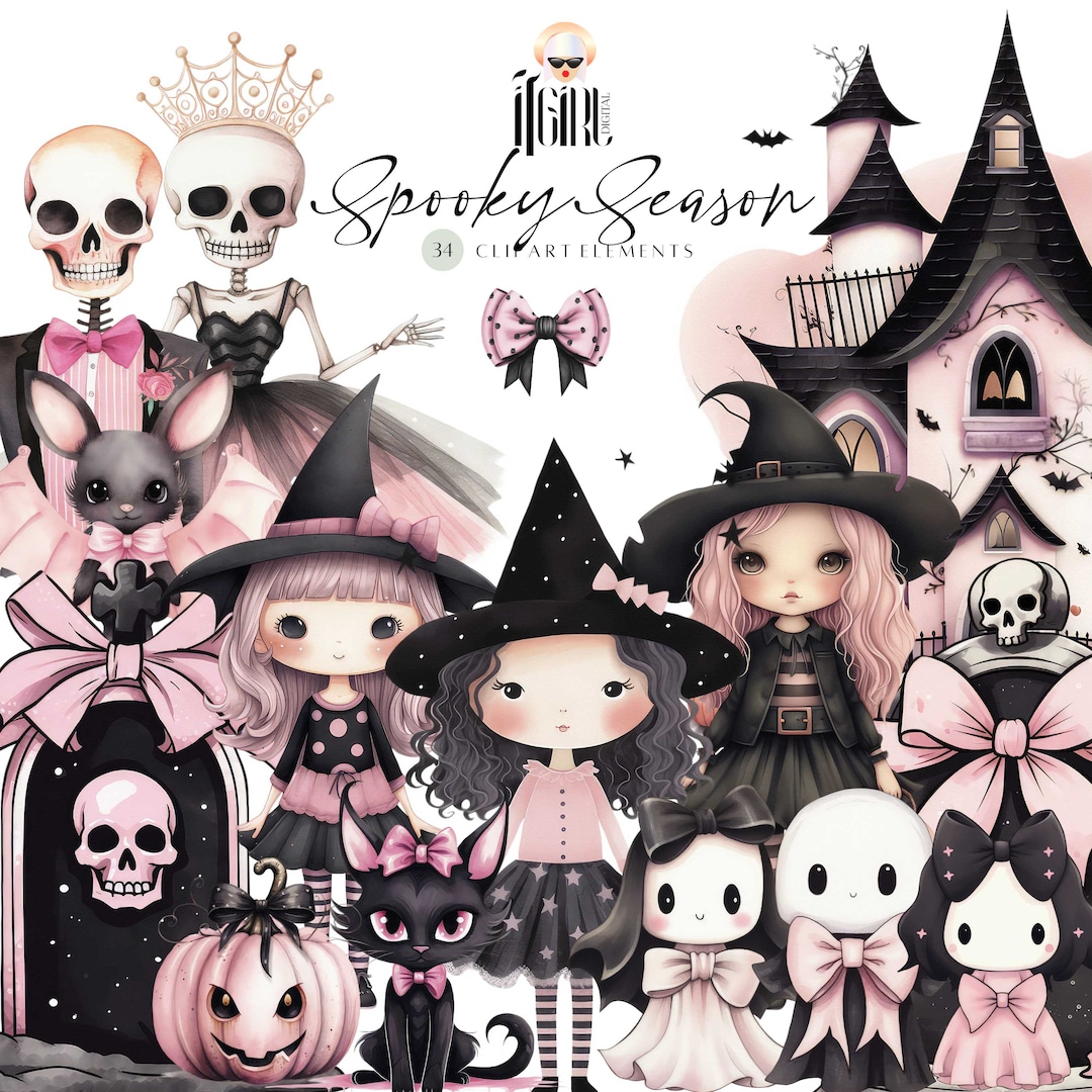 Pink Halloween Watercolor Clipart, Cute Pastel Halloween, Pink Pumpkin ...