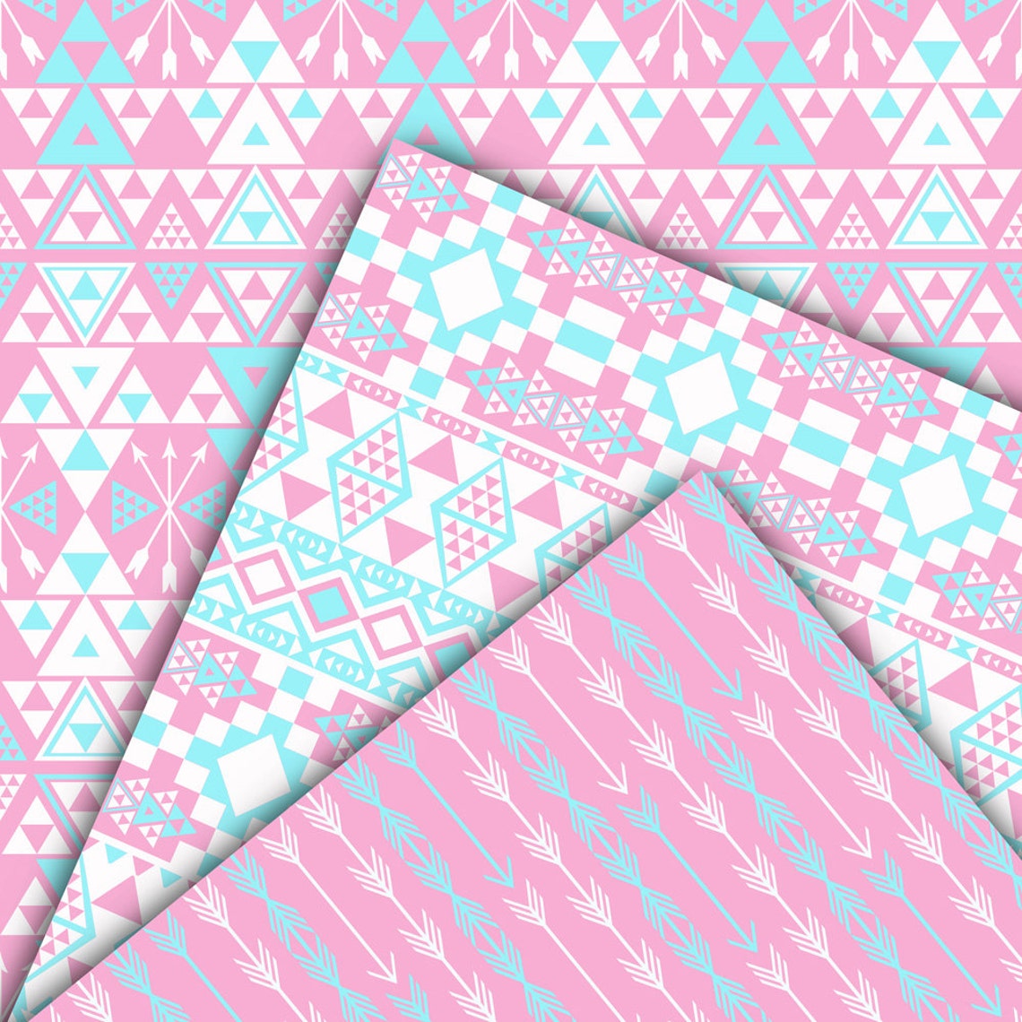 AZTEC Digital Paper Pack Ethnic Tribal Pink Blue Pastel | Etsy