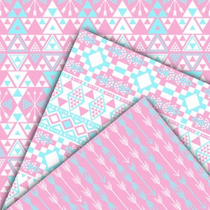 AZTEC Digital Paper Pack - Ethnic Tribal Pink Blue Pastel Triange ...