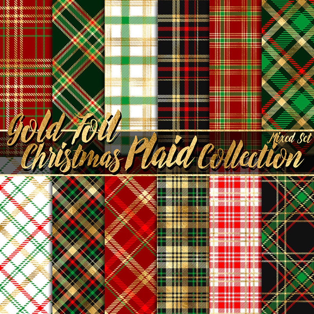 Gold Foil Christmas Plaid Digital Paper - Christmas Paper Gold Foil ...