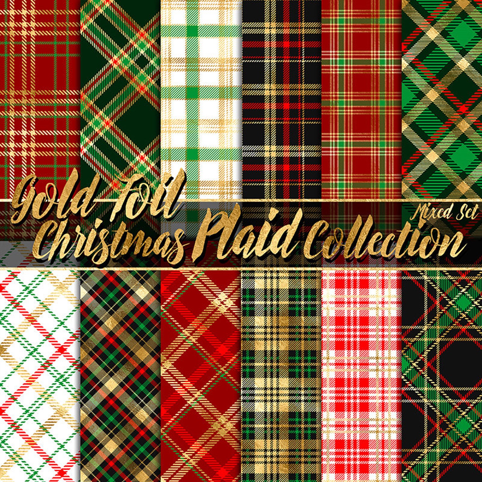 Gold Foil Christmas Plaid Digital Paper Christmas Paper Gold - Etsy