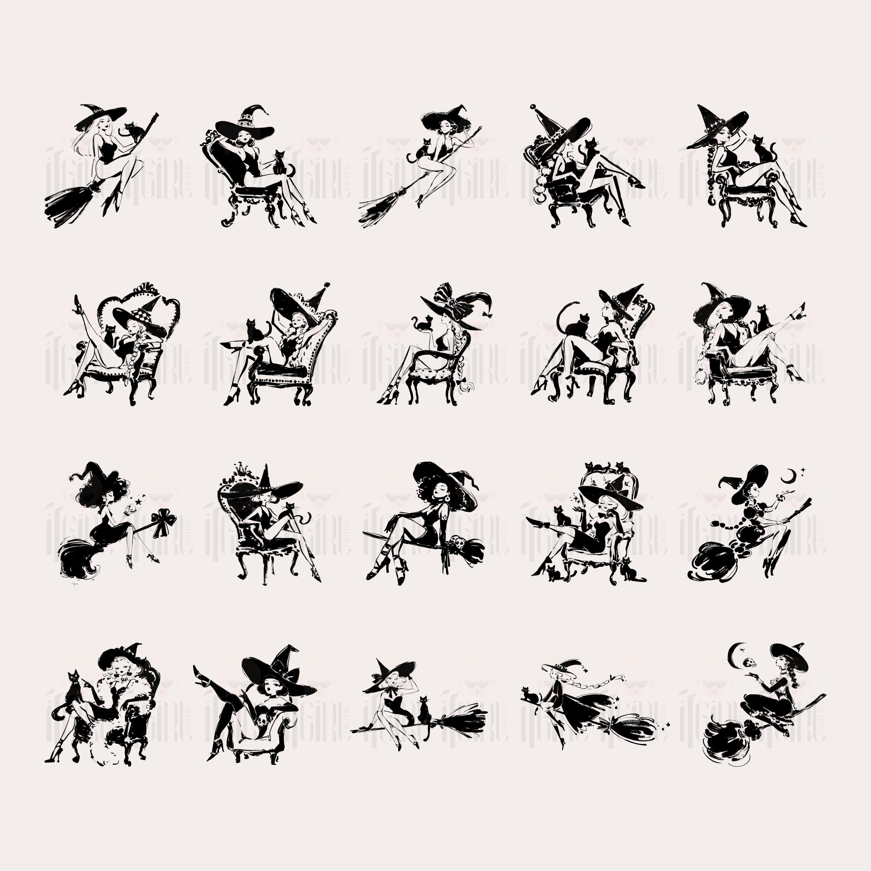 Hand Drawn Whimsigoth Witch SVG: Halloween Clipart Doodle Illustration ...
