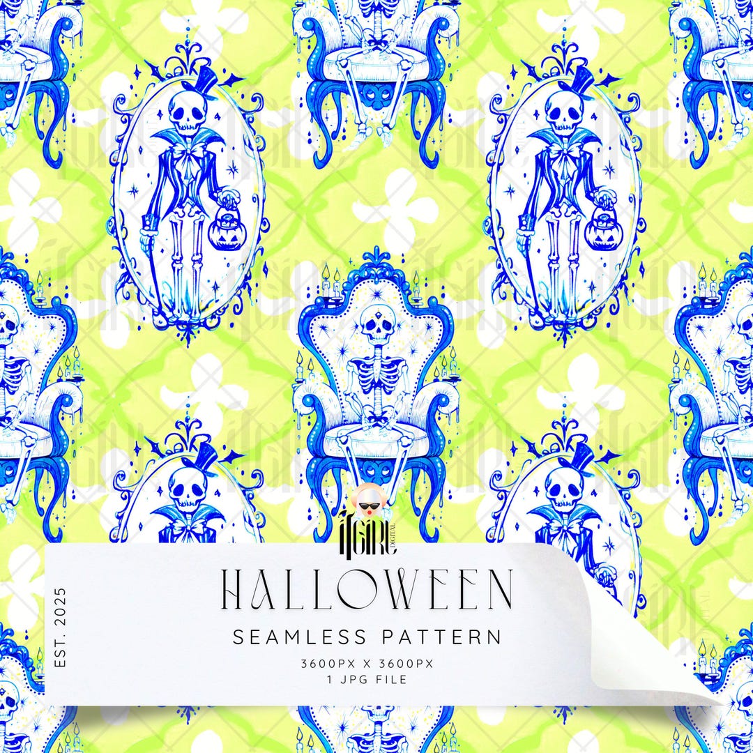 Whimsigoth Pastel Halloween Seamless Pattern: Skeleton Digital Paper - Etsy
