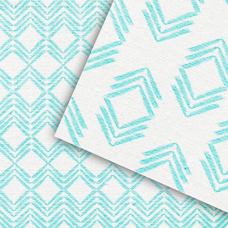 Painted Mint Chevron Geometric Digital Paper Pack Art canvas | Etsy