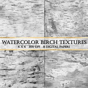 Watercolor Birch Bark Digital Paper - Watercolor Birch Tree Textures ...
