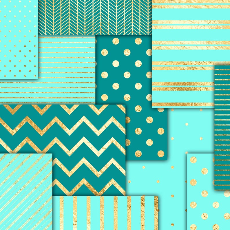 Gold Foil Polka Dot Stripes & Chevron Digital Paper Polka | Etsy