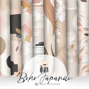 Boho Style Japandi Digital Paper Minimalist Mid Century Art Wabi Sabi ...