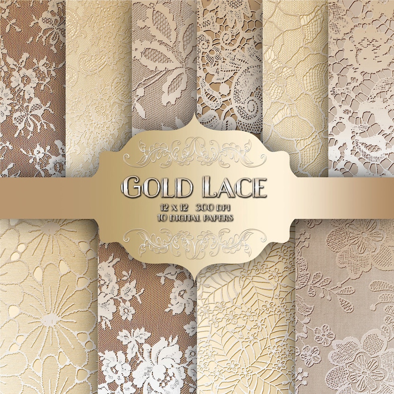 Gold Lace Digital Paper Pack: Vintage Wedding Backgrounds (digital ...