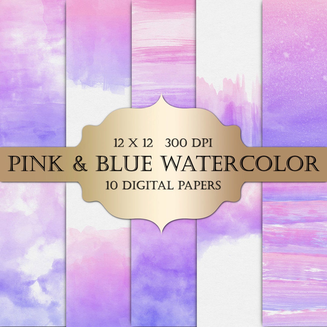 Watercolor Digital Paper - Pink Blue Watercolor Painted Digital Paper ...
