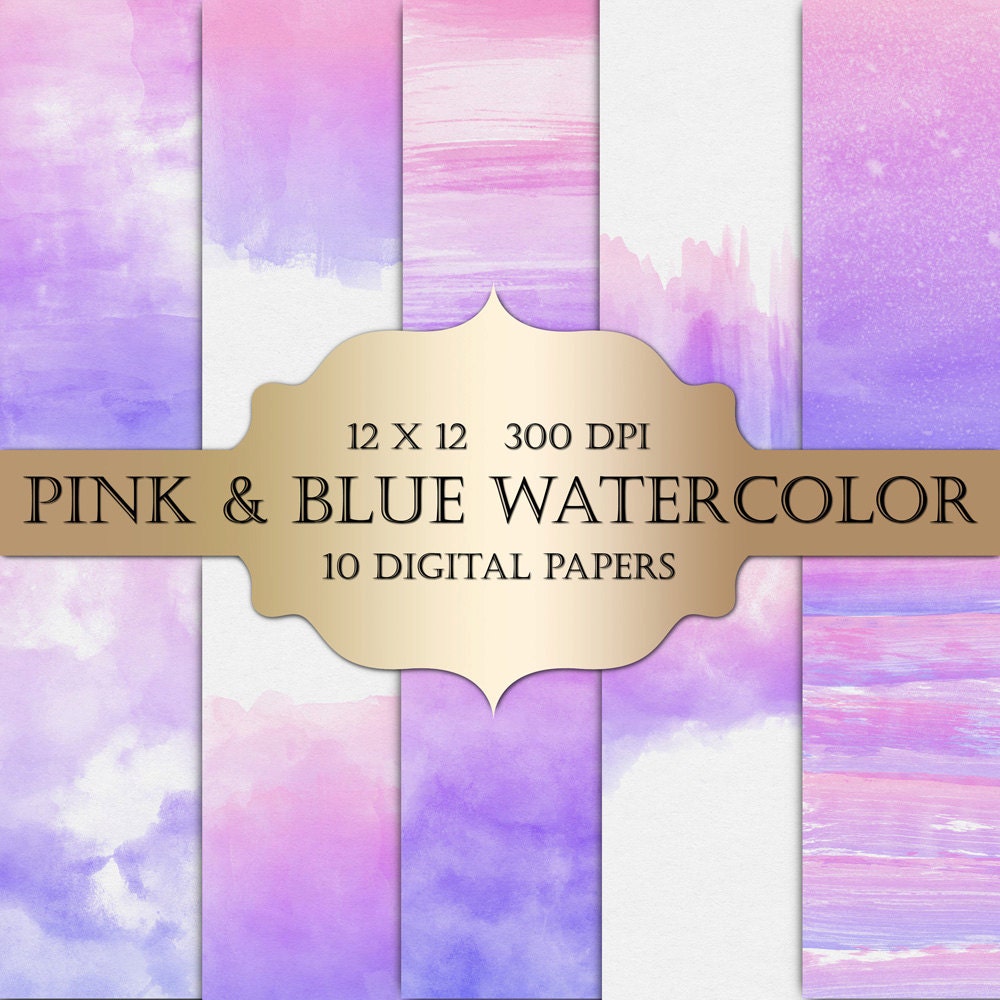 Watercolor Digital Paper Pink Blue Watercolor Painted - Etsy