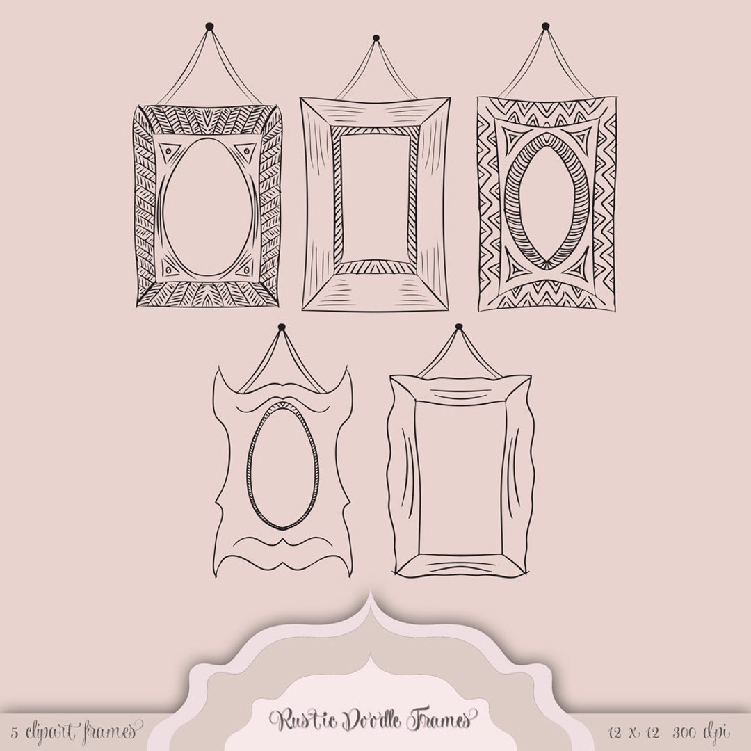 5 Rustic Doodle Frames Digital Clip Art - Hand Drawn Frames Transparent ...