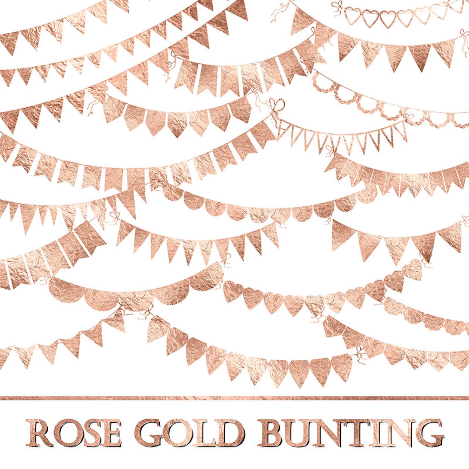 Rose Gold Bunting Banner Digital Clipart Rose Gold Foil - Etsy