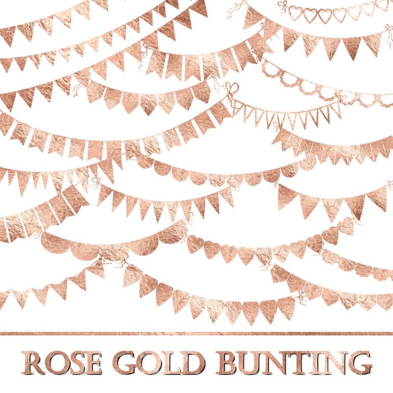 Rose Gold Bunting Banner Digital Clipart Rose Gold Foil - Etsy