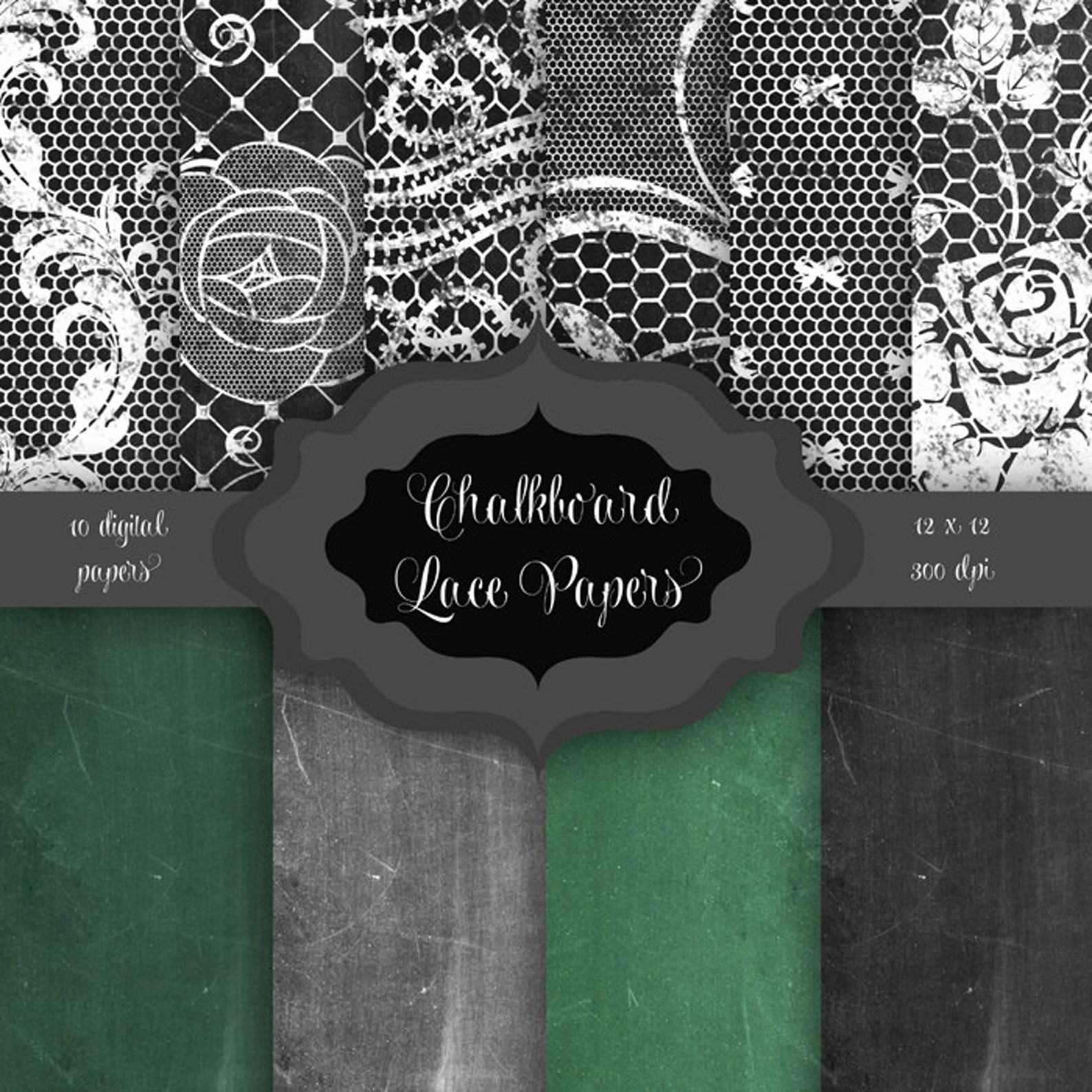 Chalkboard LACE Digital Paper Pack Floral Lace Mesh | Etsy