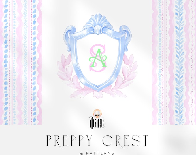 Preppy Blue Bow Crest PNG // Preppy Grandmillennial Clipart // Preppy ...