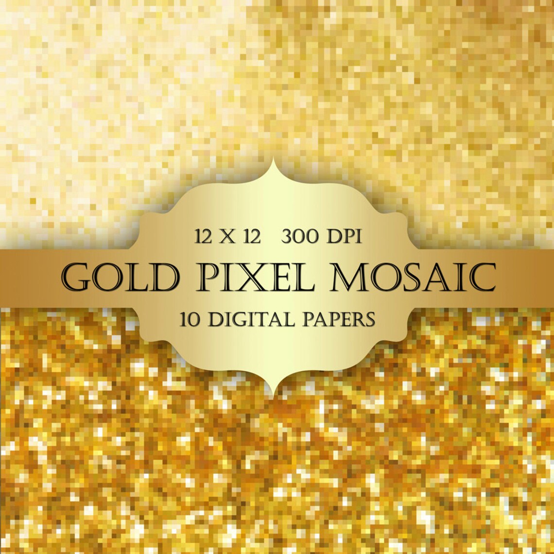 Gold Pixel Mosaic Digital Paper Gold Texture Sparkle Glitter | Etsy