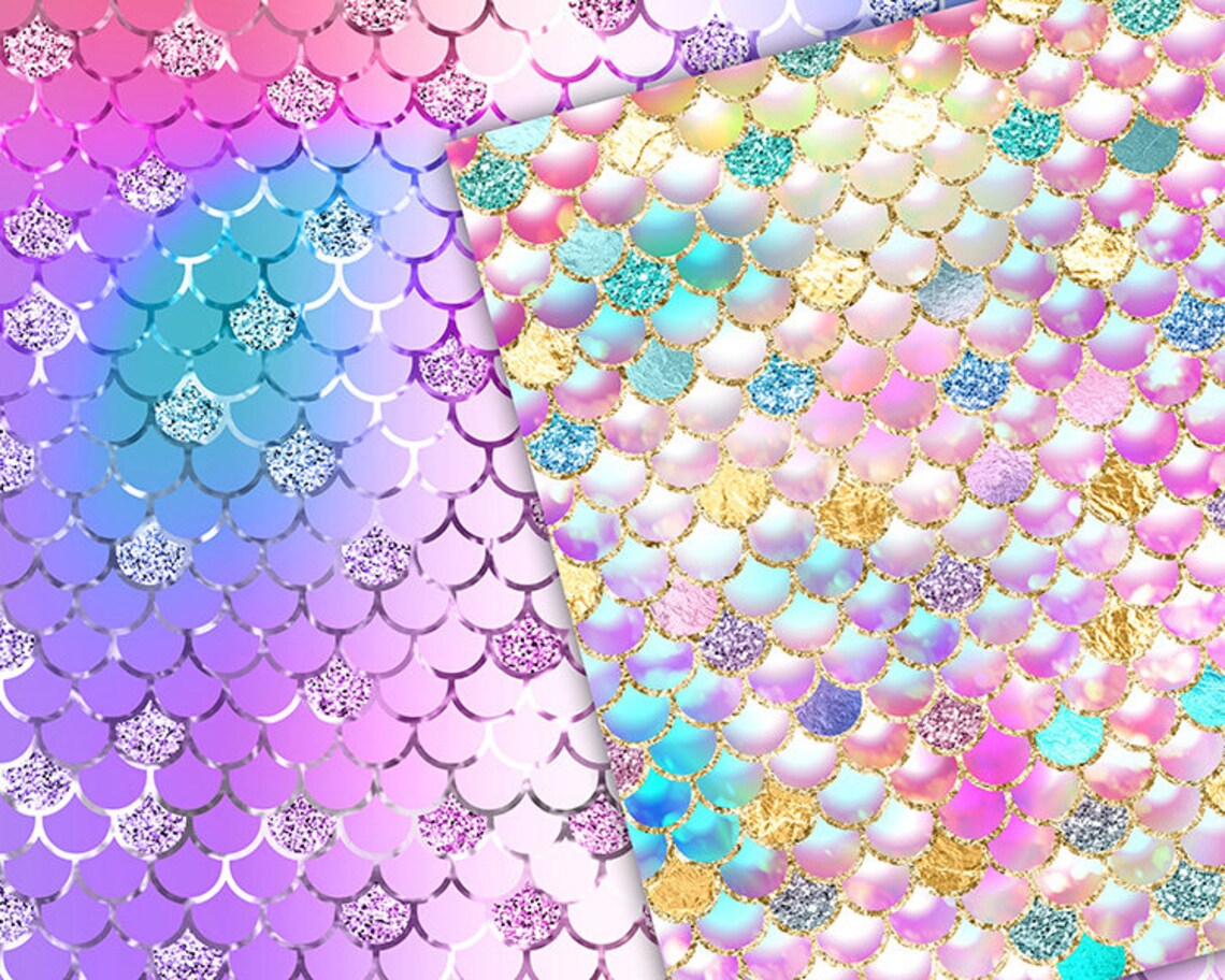 Mermaid Digital Paper Mermaid Scales Gold Foil Gold Glitter - Etsy