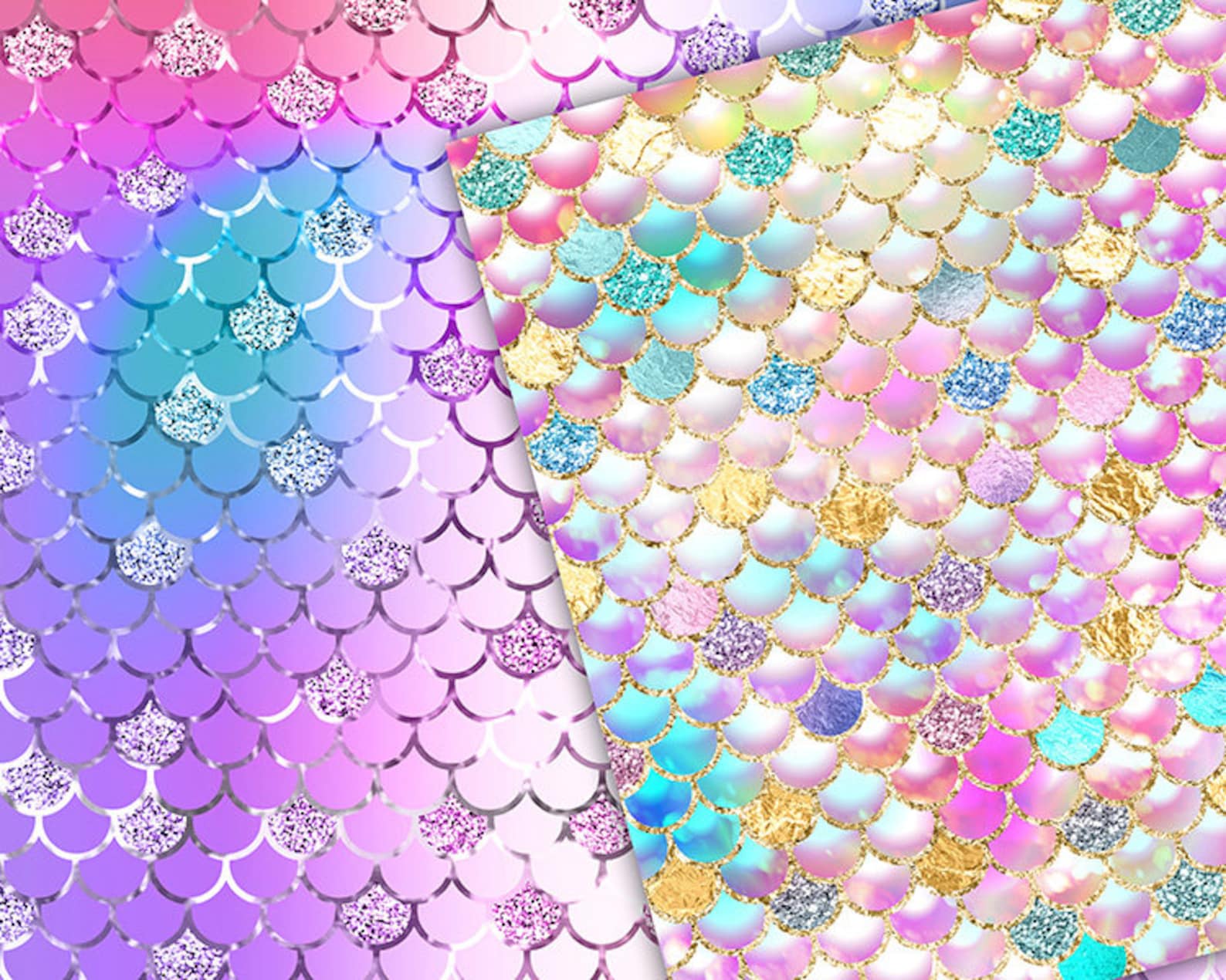 Mermaid Digital Paper Mermaid Scales Gold Foil Gold Glitter - Etsy