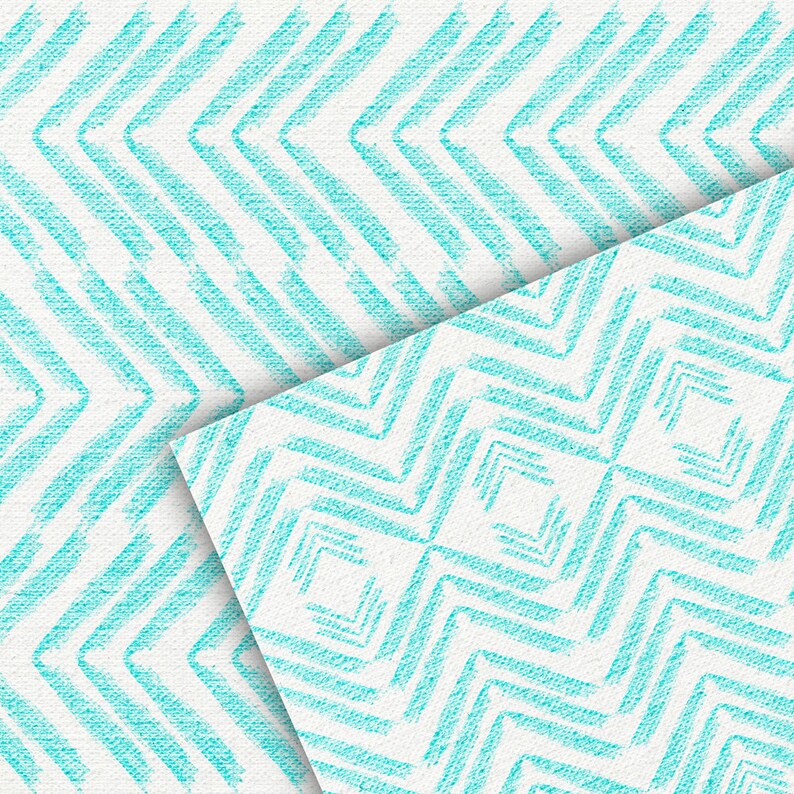 Painted Mint Chevron Geometric Digital Paper Pack Art canvas | Etsy