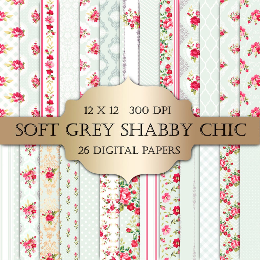 Shabby Chic Digital Paper - Vintage Grey Pastel Floral Lace Damask ...