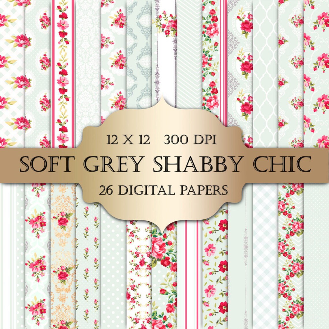 Shabby Chic Digital Paper Vintage Grey Pastel Floral Lace | Etsy