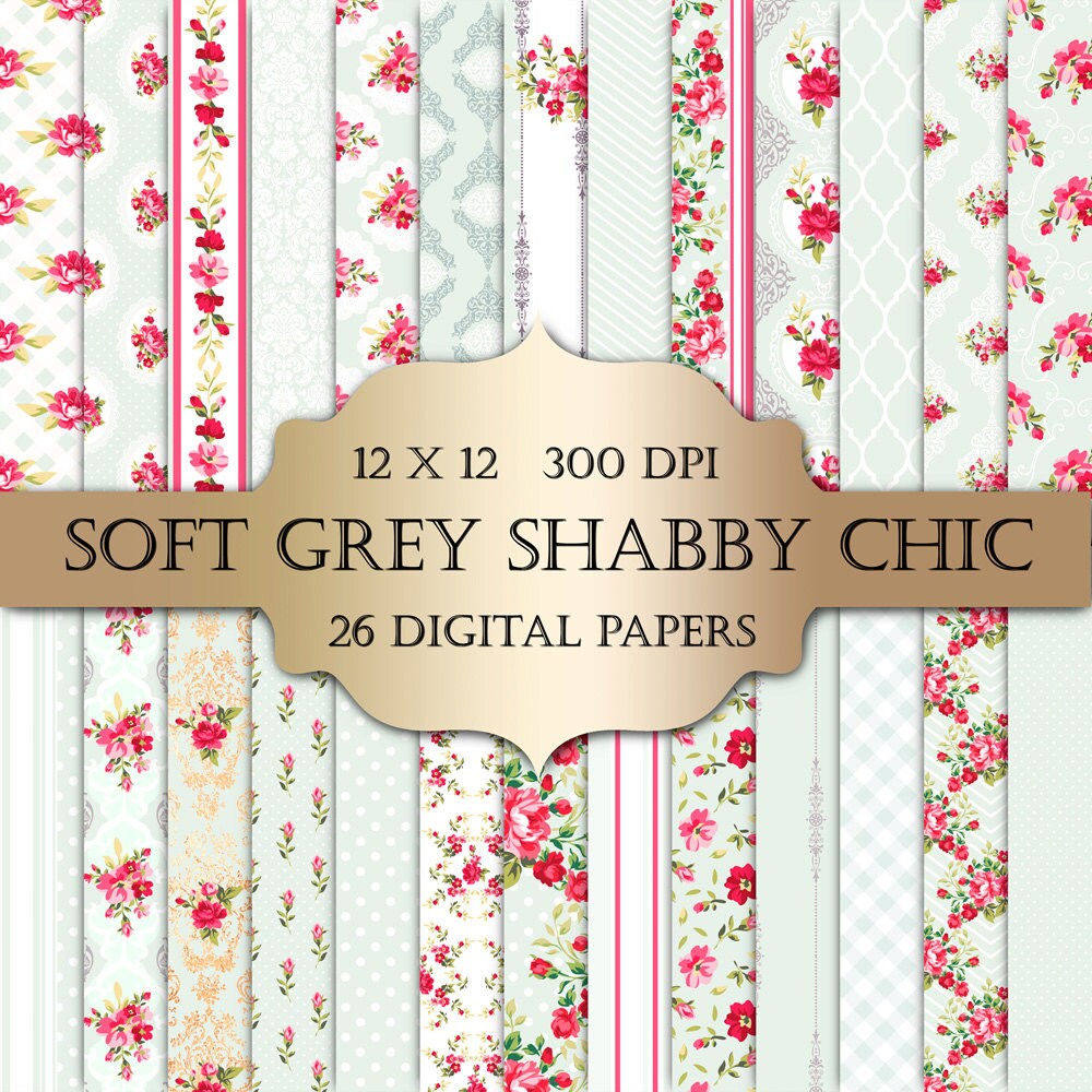 Shabby Chic Digital Paper Vintage Grey Pastel Floral Lace | Etsy
