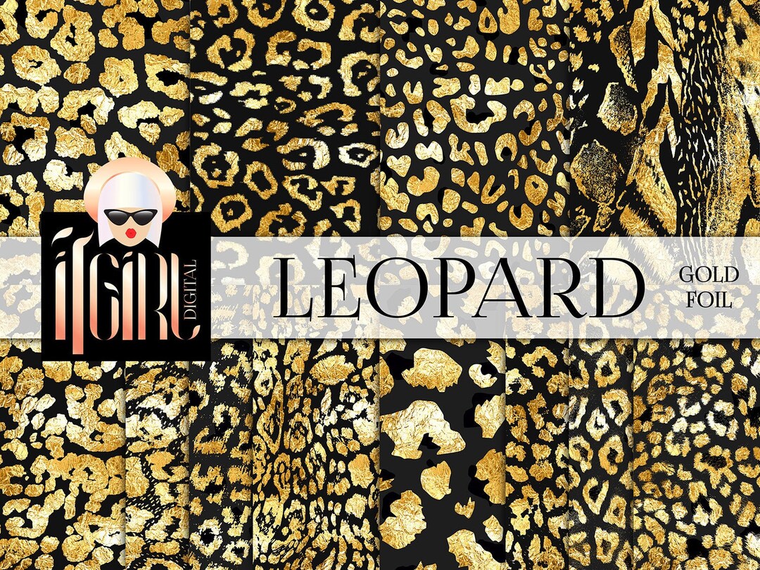 Gold Foil Leopard Digital Papers Black and Gold, Jungle, Animal Print ...