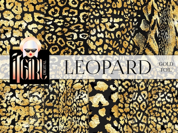 Gold Foil Leopard Digital Papers Black and Gold Jungle | Etsy