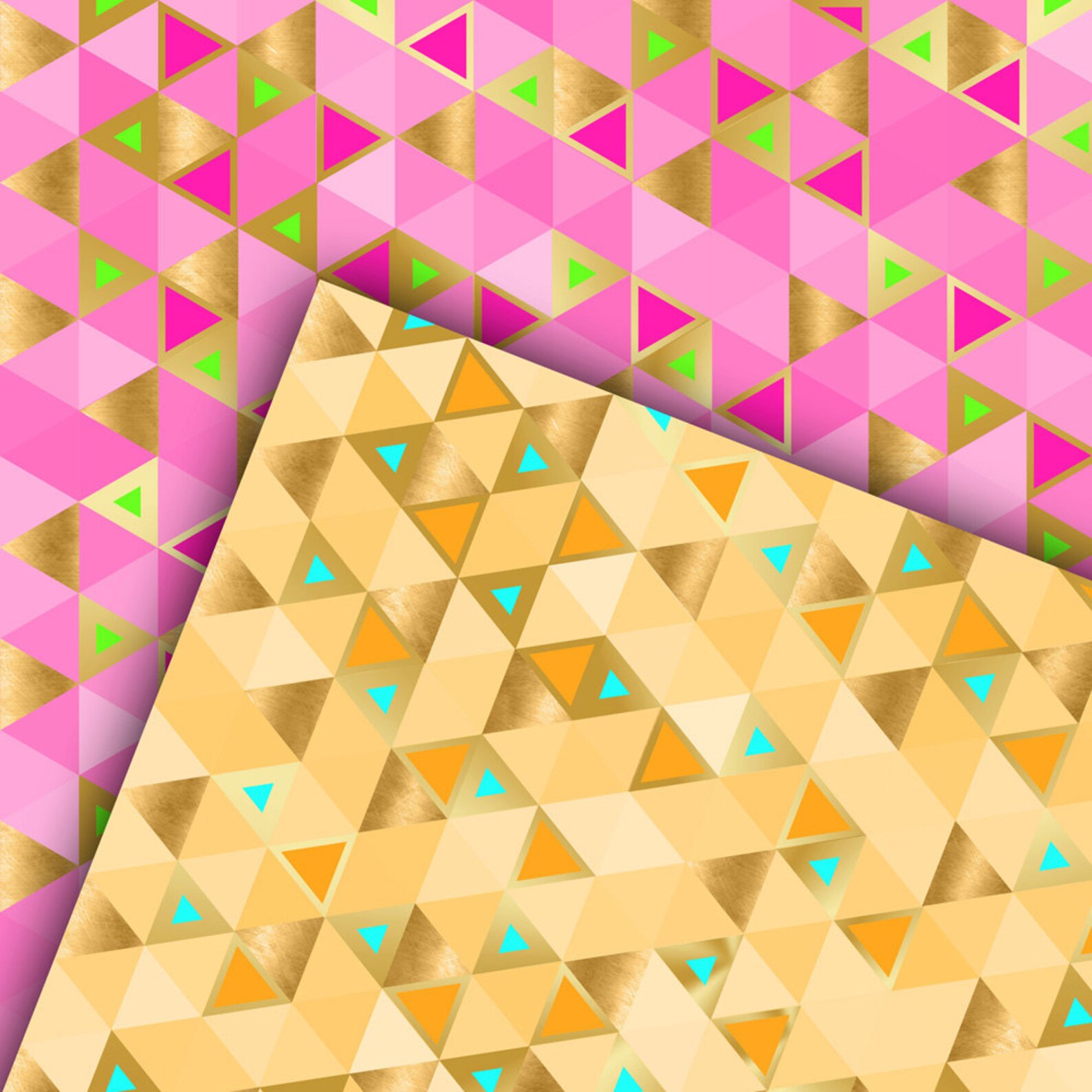 Gold Glitter Triangles Digital Paper: Geometric Scrapbook Backgrounds ...