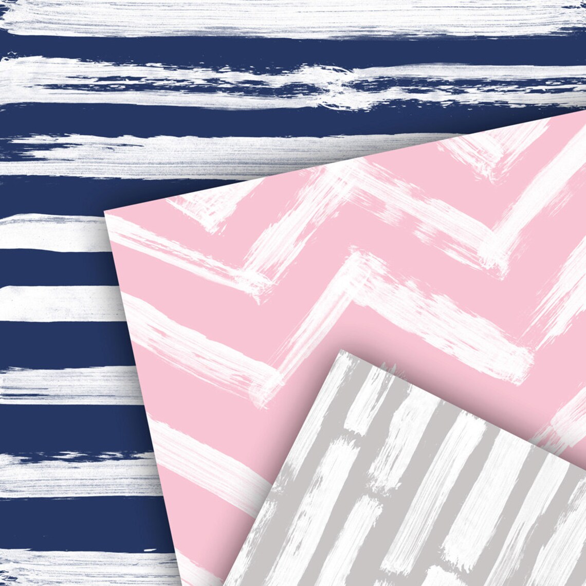Geometric Painted Digital Paper Pack Navy Pink & Grey Paint - Etsy