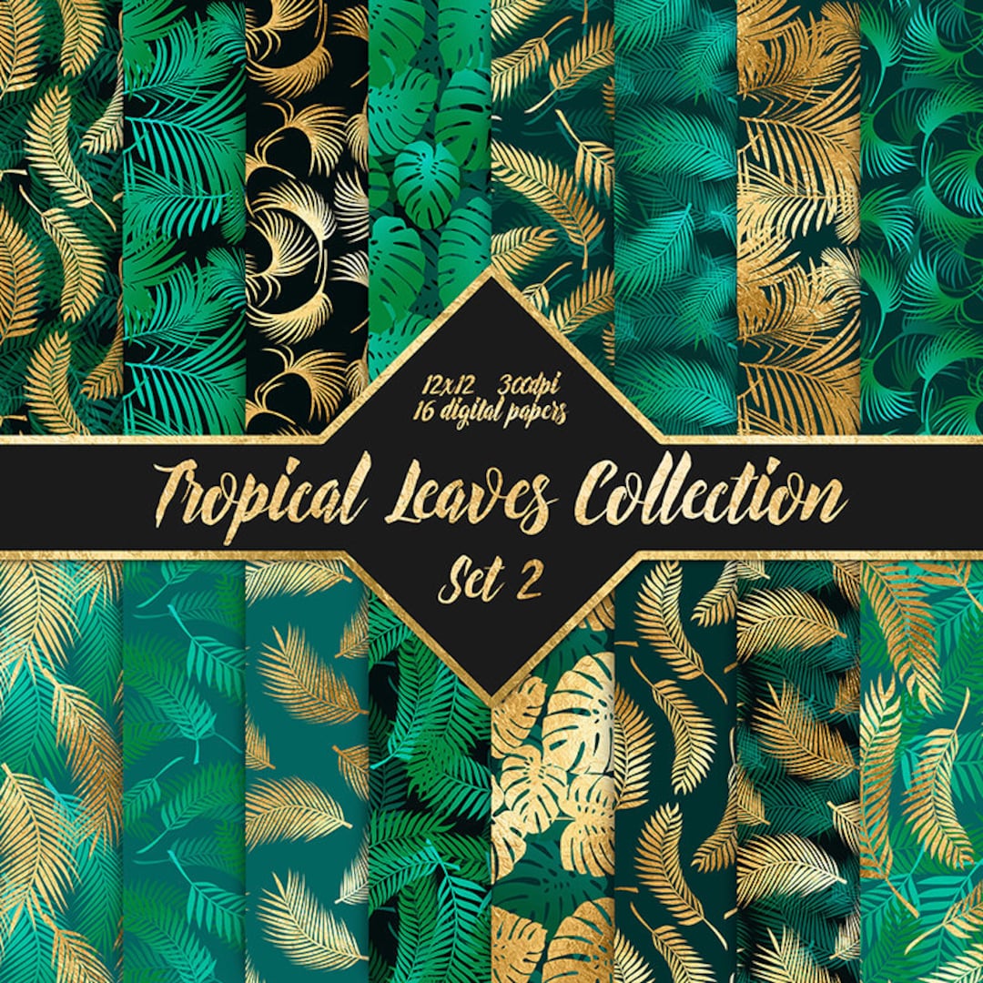 Gold Foil Tropical Leaf Digital Papers - Tropical Leaves Gold Summer ...