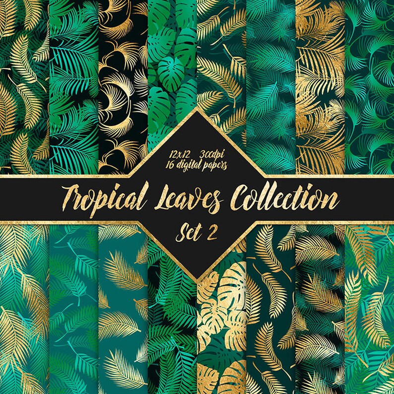 Gold Foil Tropical Leaf Digital Papers Tropical Leaves Gold | Etsy