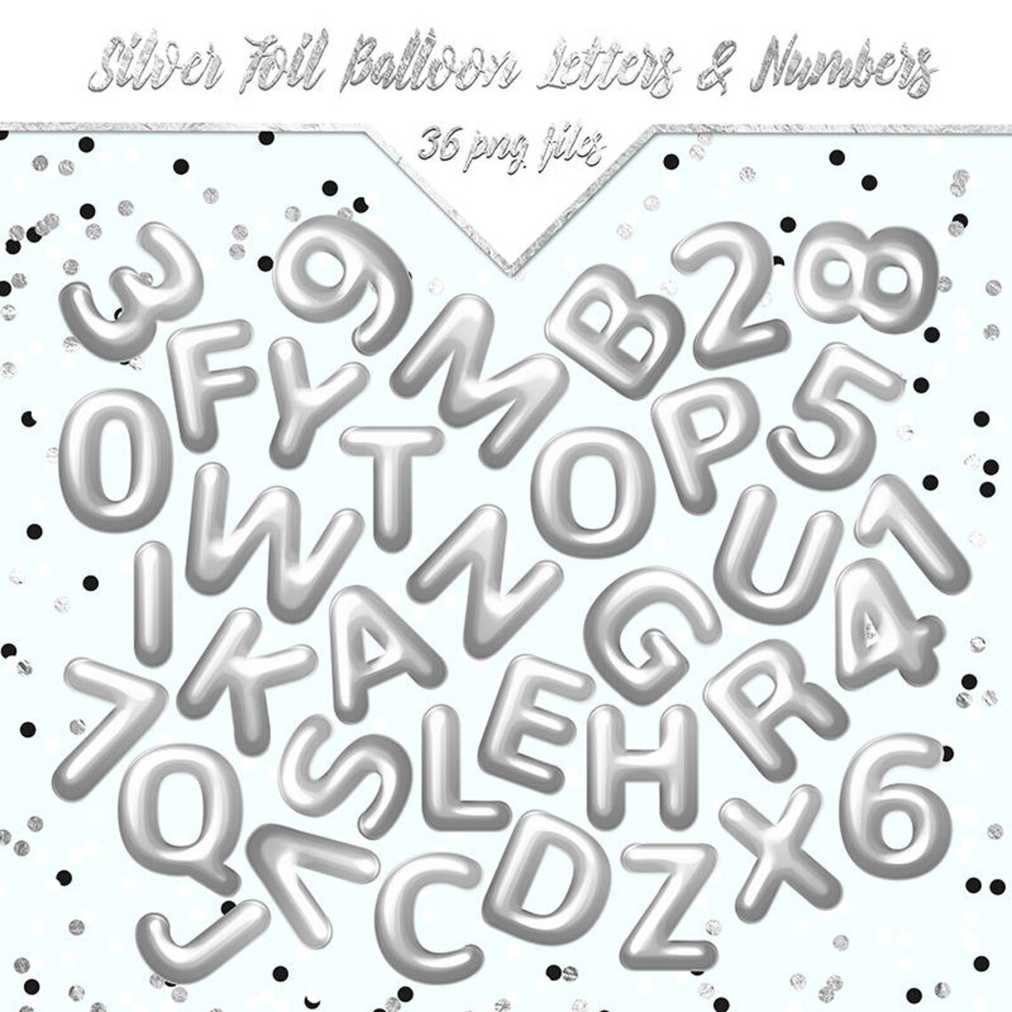 Silver Foil Balloon Letters & Numbers Alphabet Clipart - Etsy
